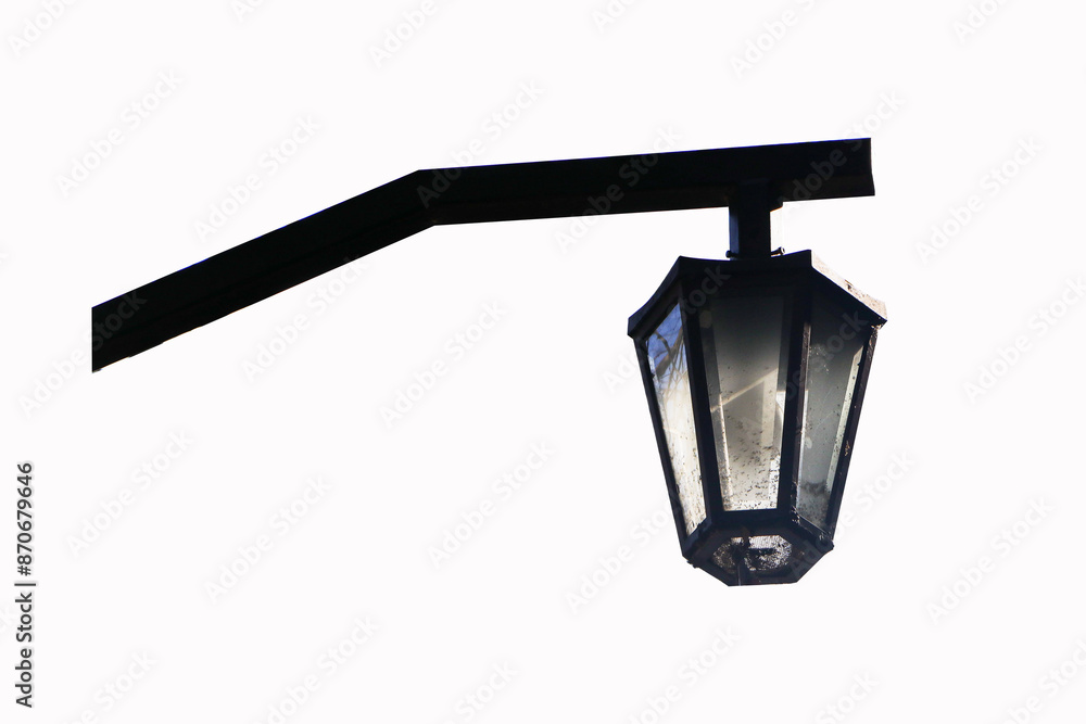 Vintage lamp post side street. Old black lamp isolated on white ...