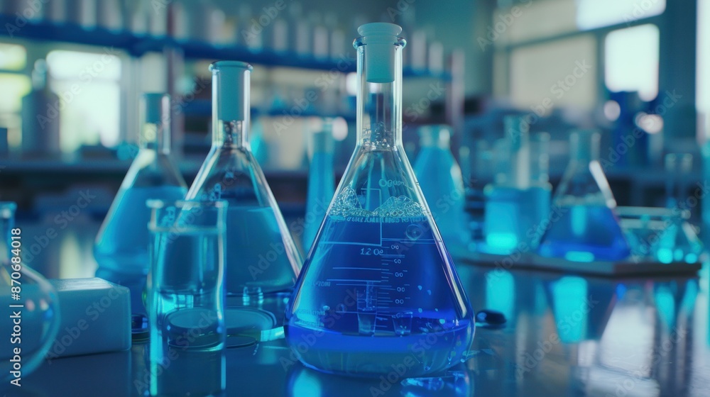 Chemistry laboratory science. Liquid research with chemical equipment ...