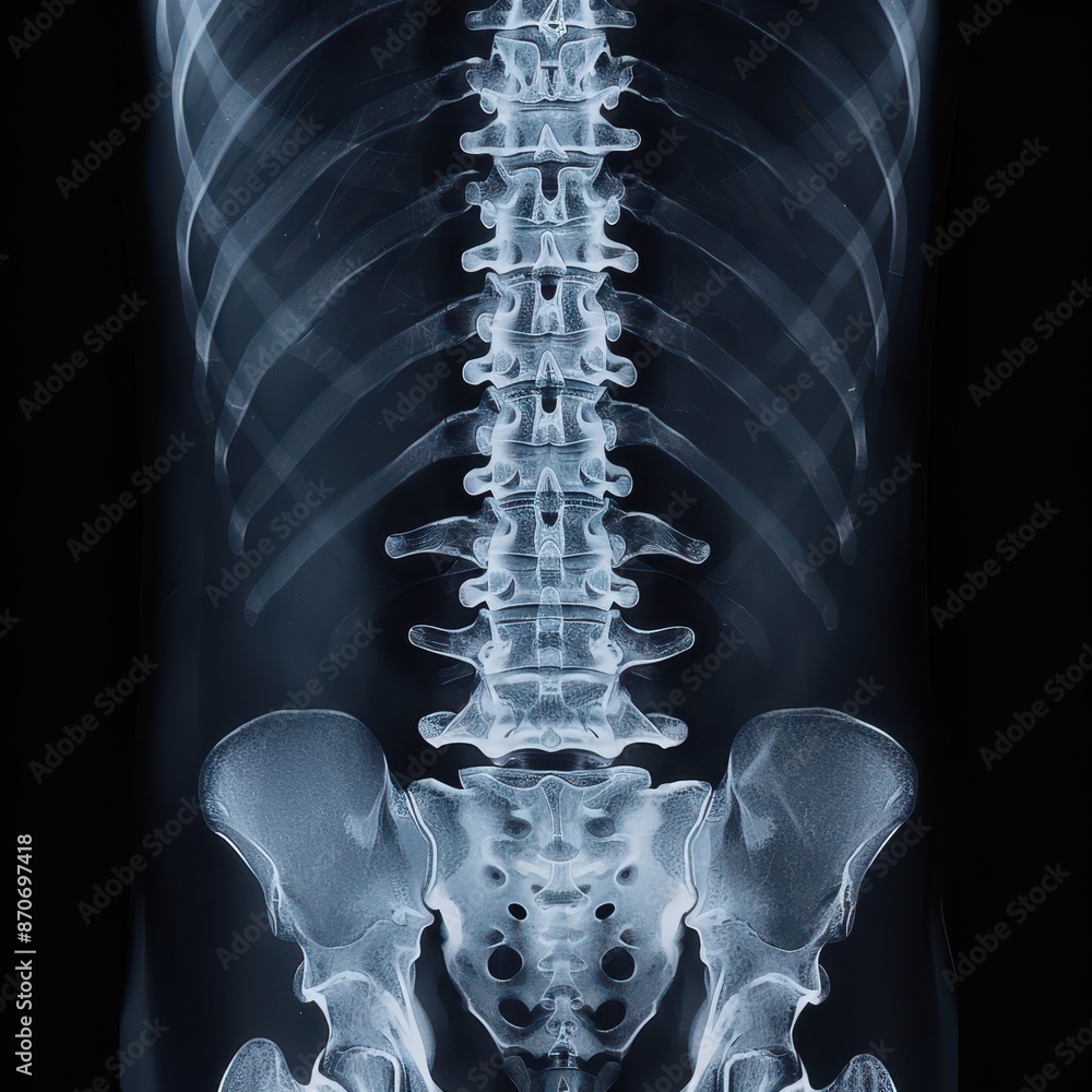 Full spinal column X-ray, clear visibility of vertebrae, used for ...