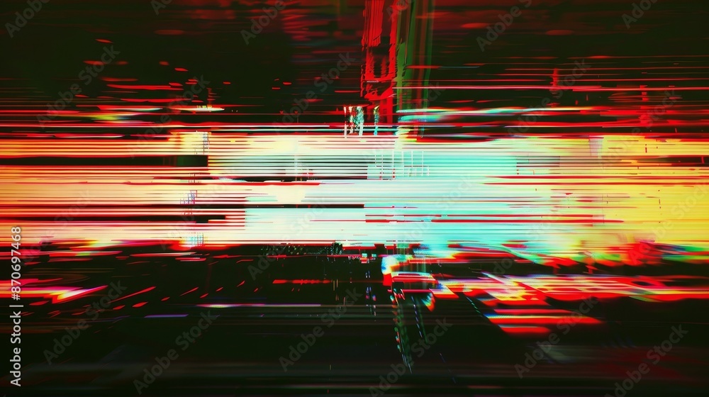 A glitchy static television VFX with stripes on the background and a tv ...