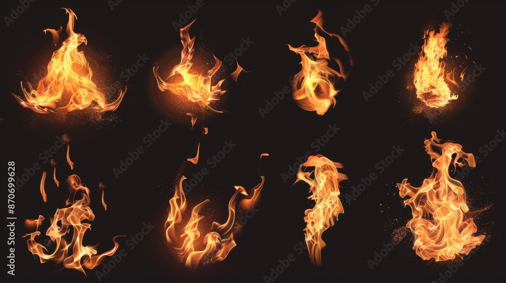 2D Fire Elements pack with cartoon fire effects and Alpha channel on ...