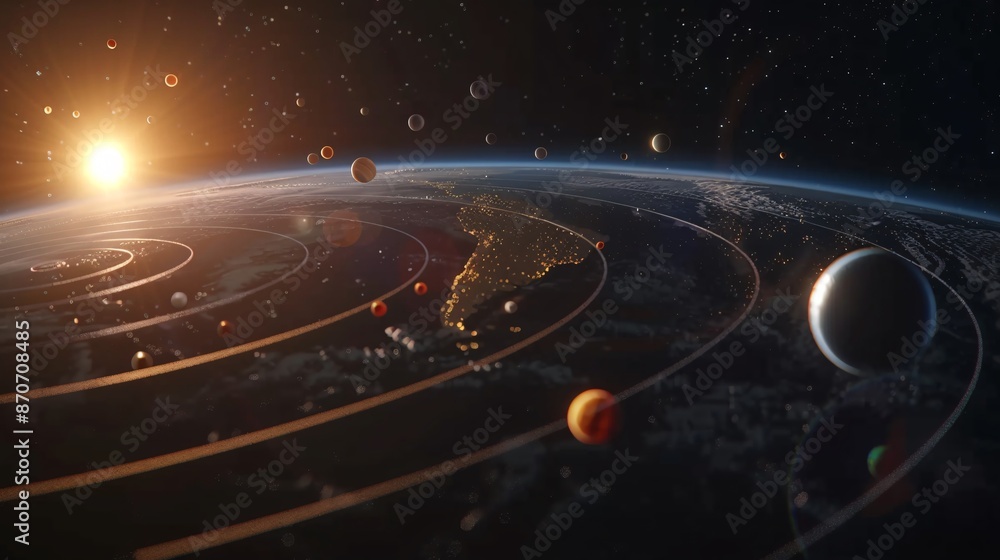 An educational scene of the solar system with each planet in its orbit ...