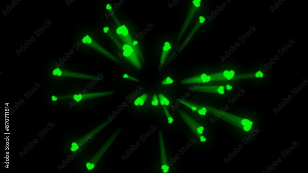 Animation of heart explosion. Bursts shiny hearts flying on a black ...