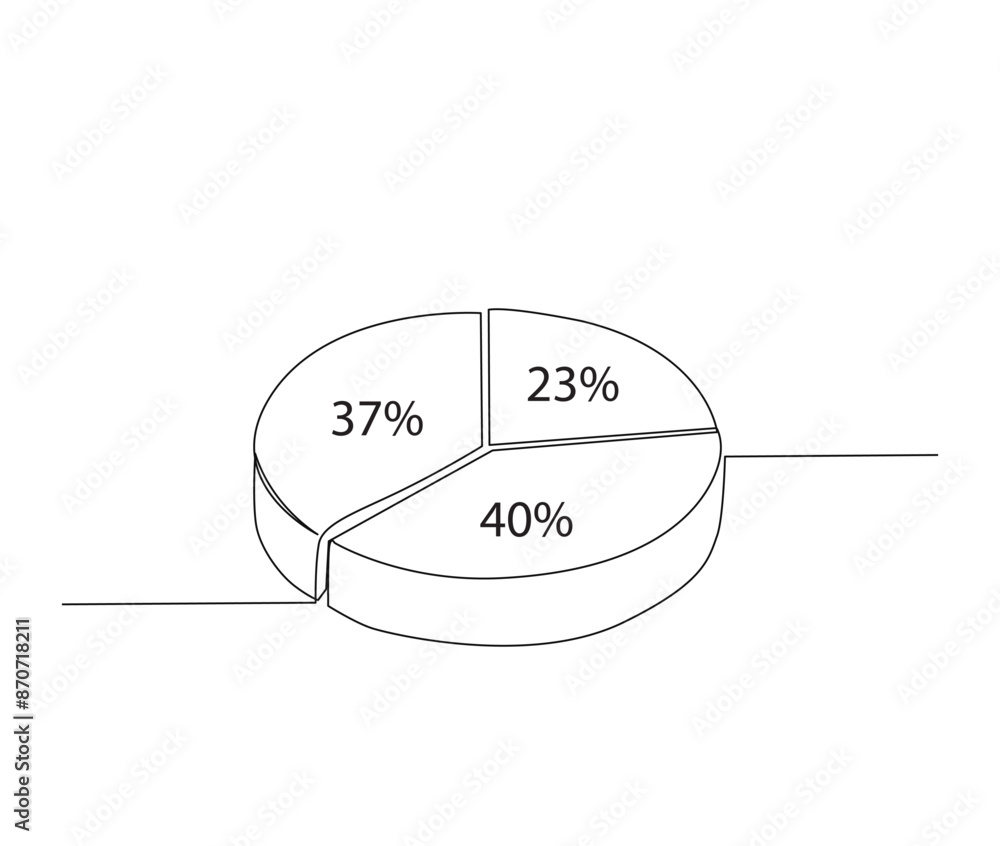 Vecteur Stock Continuous one line drawing of percentage pie chart . pie ...