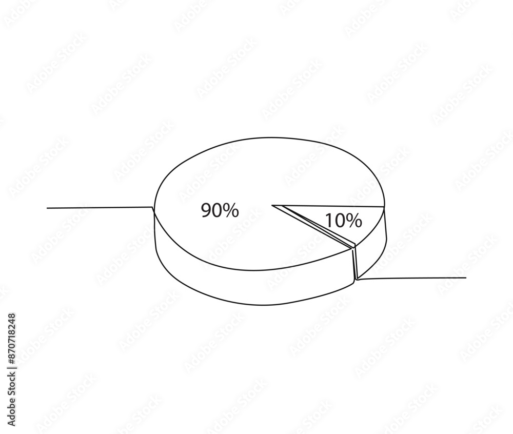Continuous one line drawing of percentage pie chart . pie chart divided ...