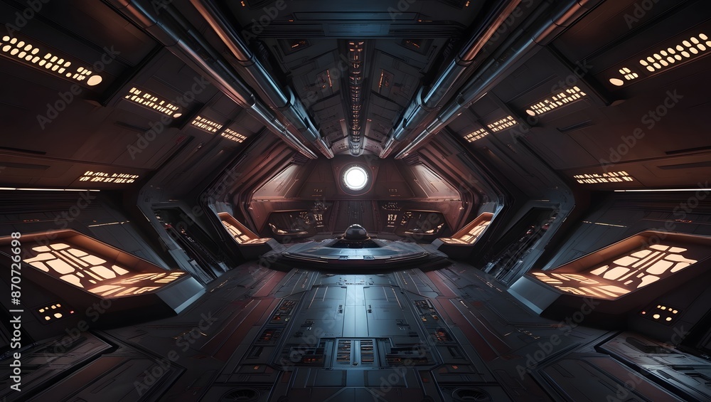 Moody metallic interior of a Star Destroyer with sleek angular ...
