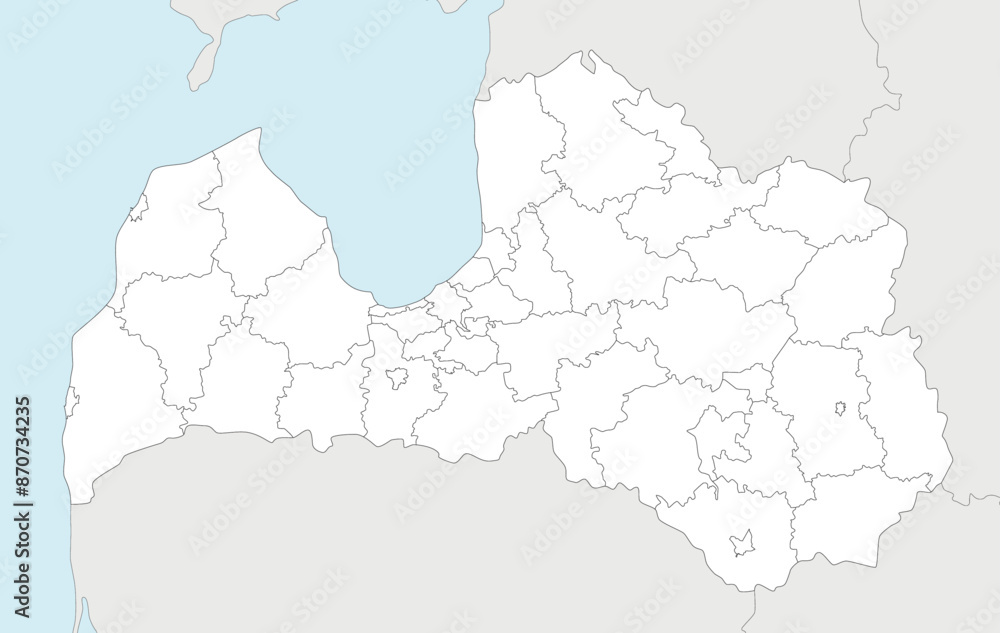 Vector regional blank map of Latvia with state cities and ...