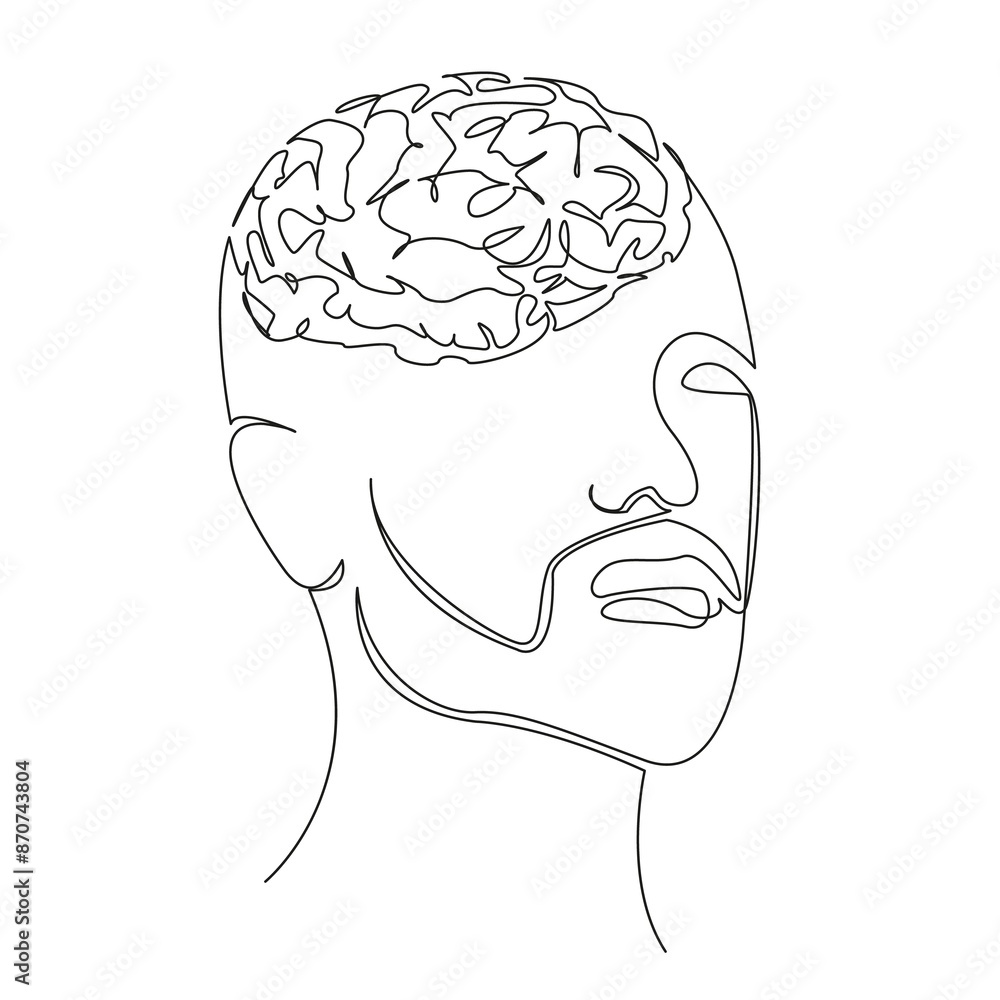 One continuous single drawing line art flat doodle male head with ...
