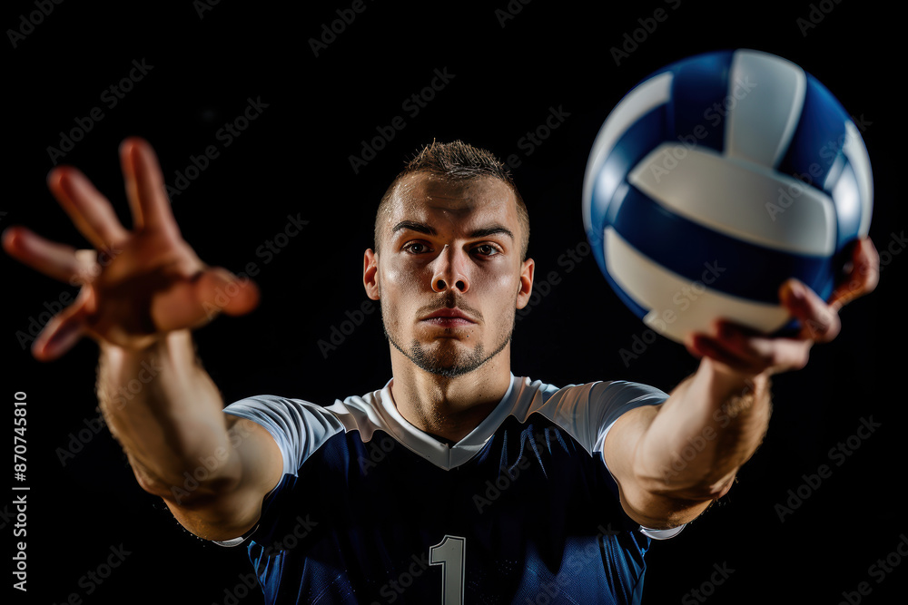 portrait of male volleyball player emphasizes his intense concentration ...