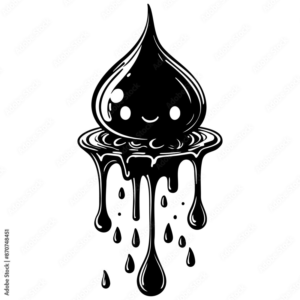 cartoon drip monochrome outline drawing, realistic tattoo painting on ...