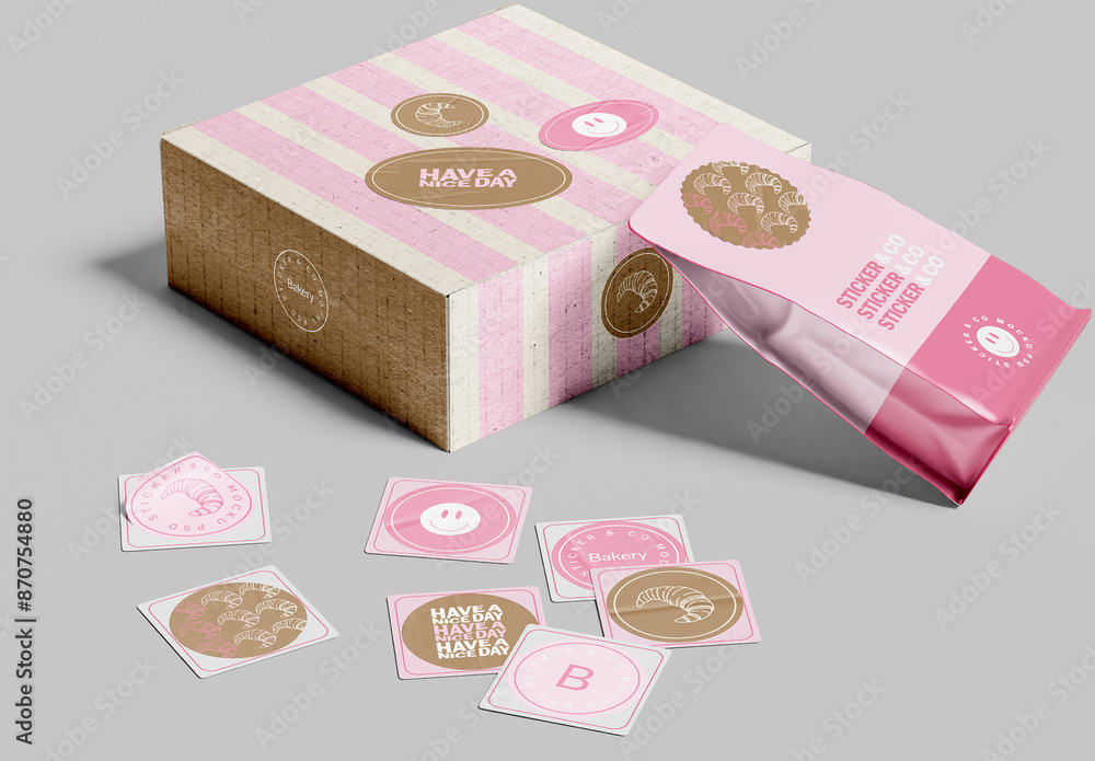 Custom Logo Sticker Box and Bag Mockup Stock Template | Adobe Stock