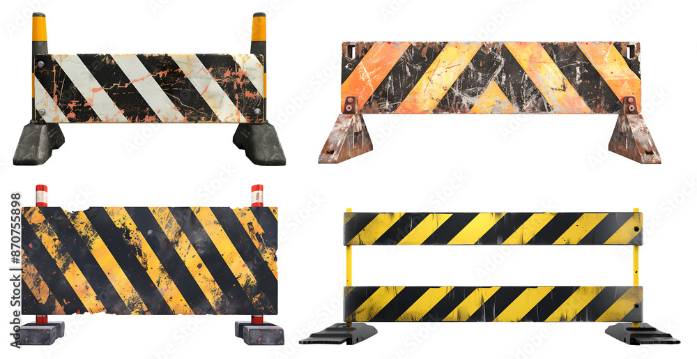Set collection of road distressed rustic barricade barrier sign post ...