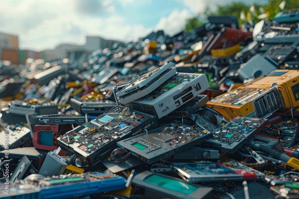 Electronic waste pile with old gadgets, highlighting recycling needs ...