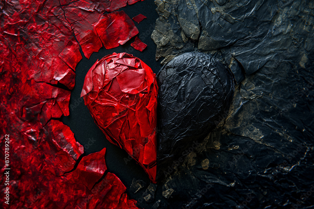 the split heart, in the style red calming sounds, mindfulness area ...
