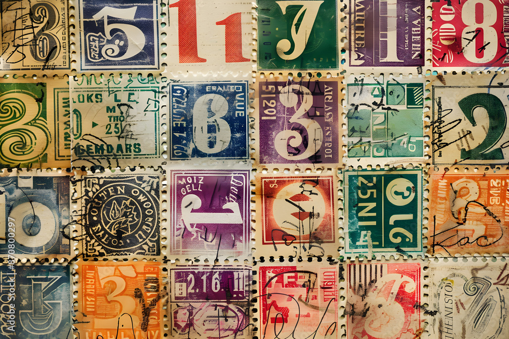 Vivid Collection Of Artistic Alphanumeric Stamps With Unique Fonts And Styles On Off White