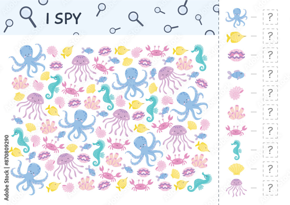 Under the sea I spy childrens game. Printable worksheet for preschool ...