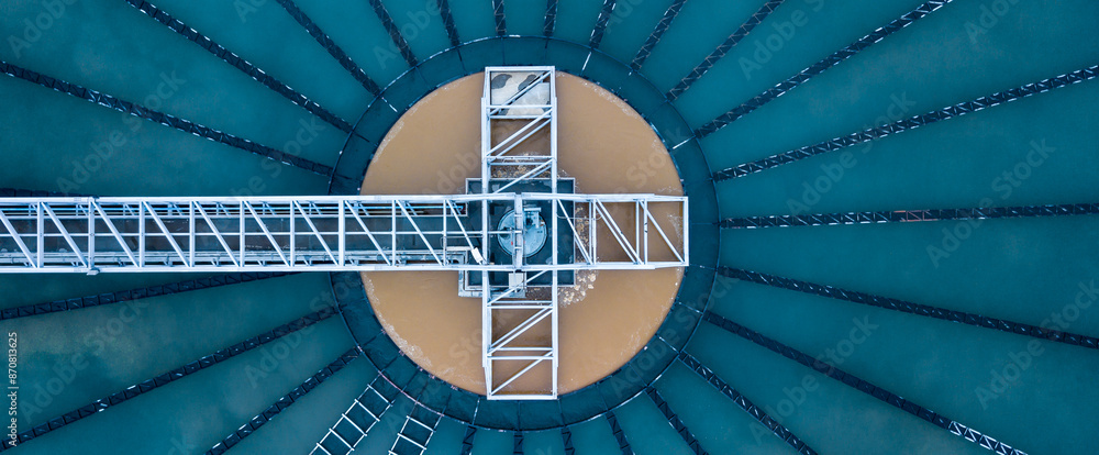 Aerial view of sewage water treatment plant, Purification process water ...