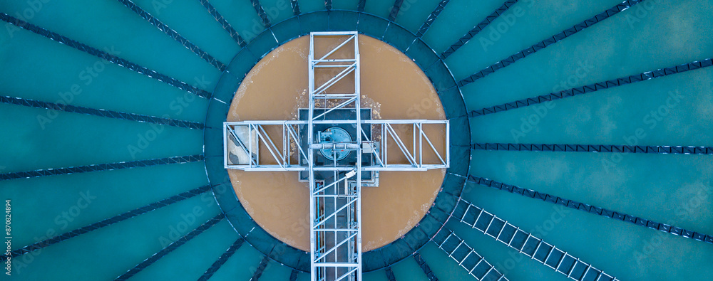 Aerial view of sewage water treatment plant, Purification process water ...