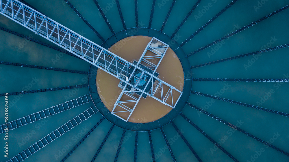 Aerial view of sewage water treatment plant, Purification process water ...