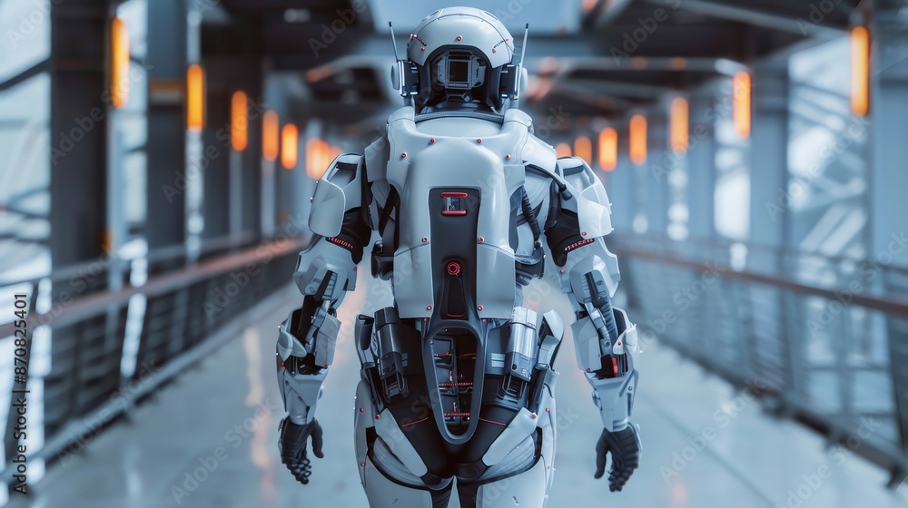 A human wearing a powered robotic suit, focusing on the technology ...
