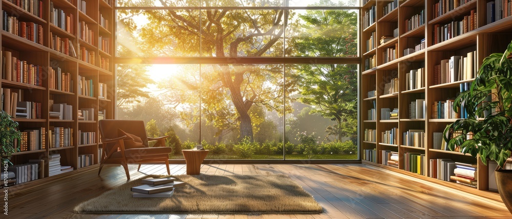 scenic home office library with a warm and inviting sunlight cozy room ...