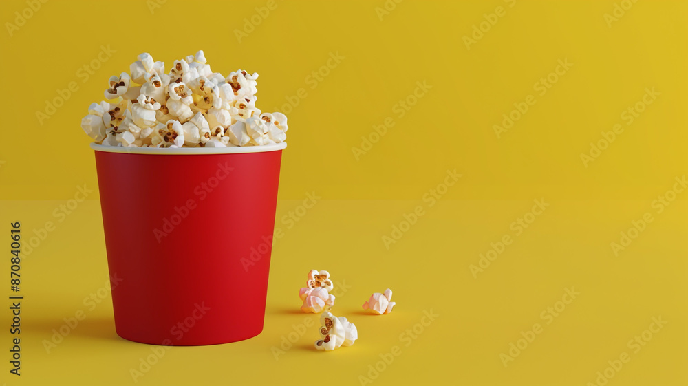 Red white paper bucket full of popcorn isolated red background. popcorn ...