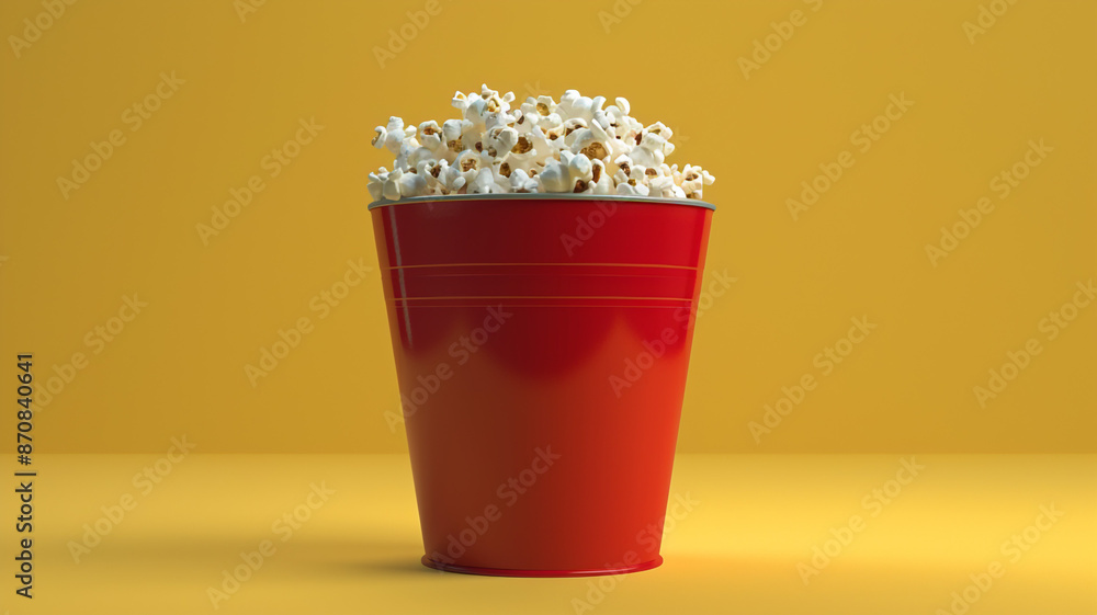 Red white paper bucket full of popcorn isolated red background. popcorn ...