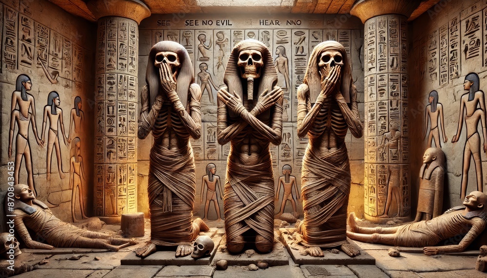 Three Mummies in an Ancient Tomb - Three mummies in a tomb with ...