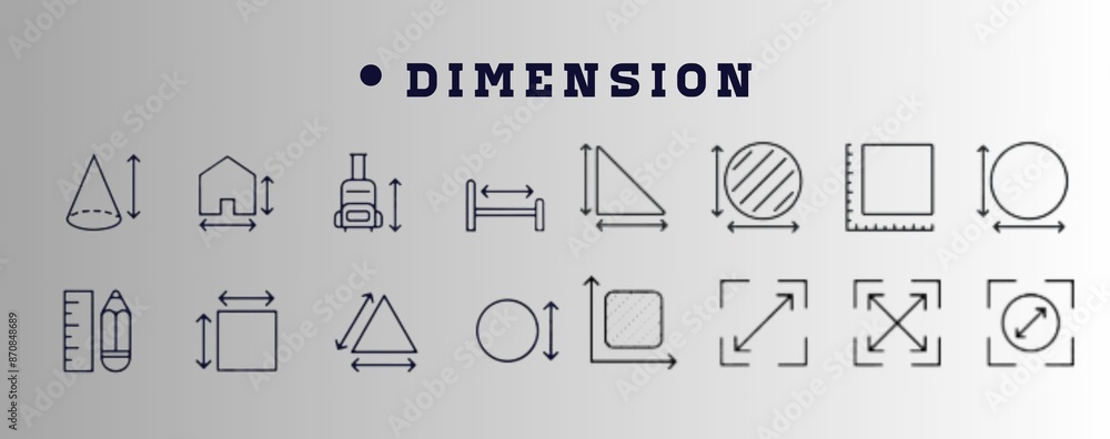 Dimension, area and perimeter measure concept editable stroke outline ...