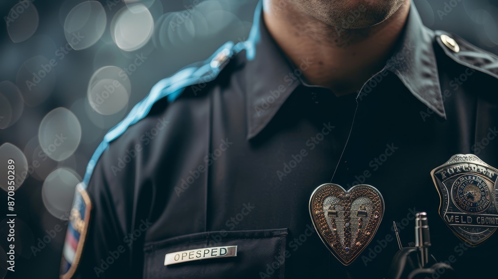 Police officer's badge with heart and name tag - A police officer's ...