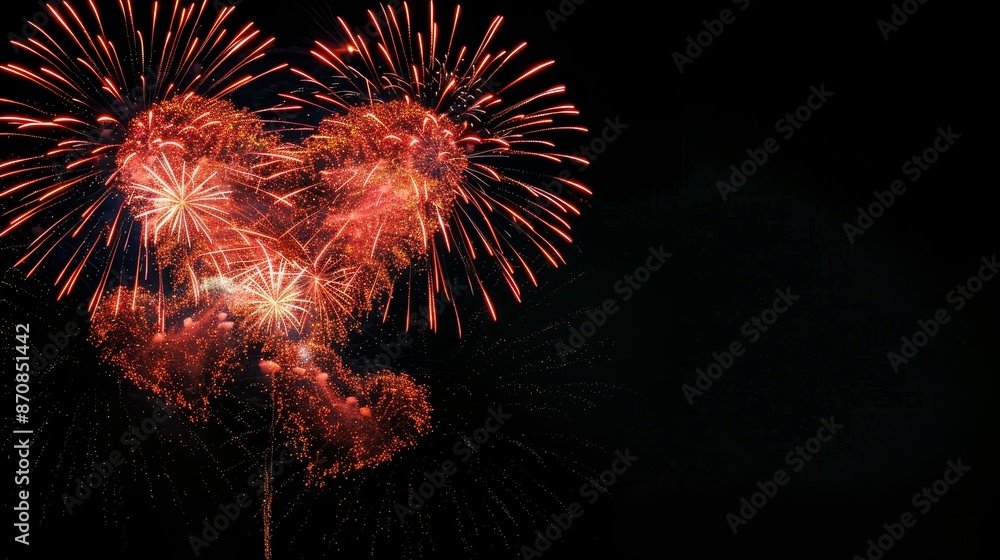 Magnificent red firework display in heart shapes at night. - An ...