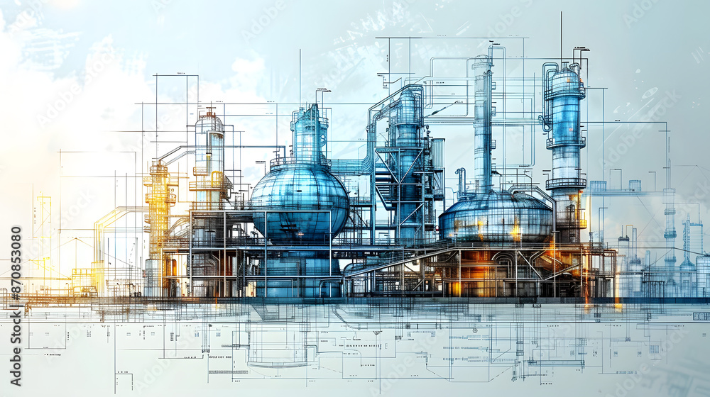 tanks in chemical production blueprint isolated on white background ...