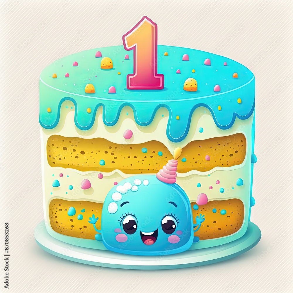 cartoon cake making 1st year birthday memorable generative ai ...