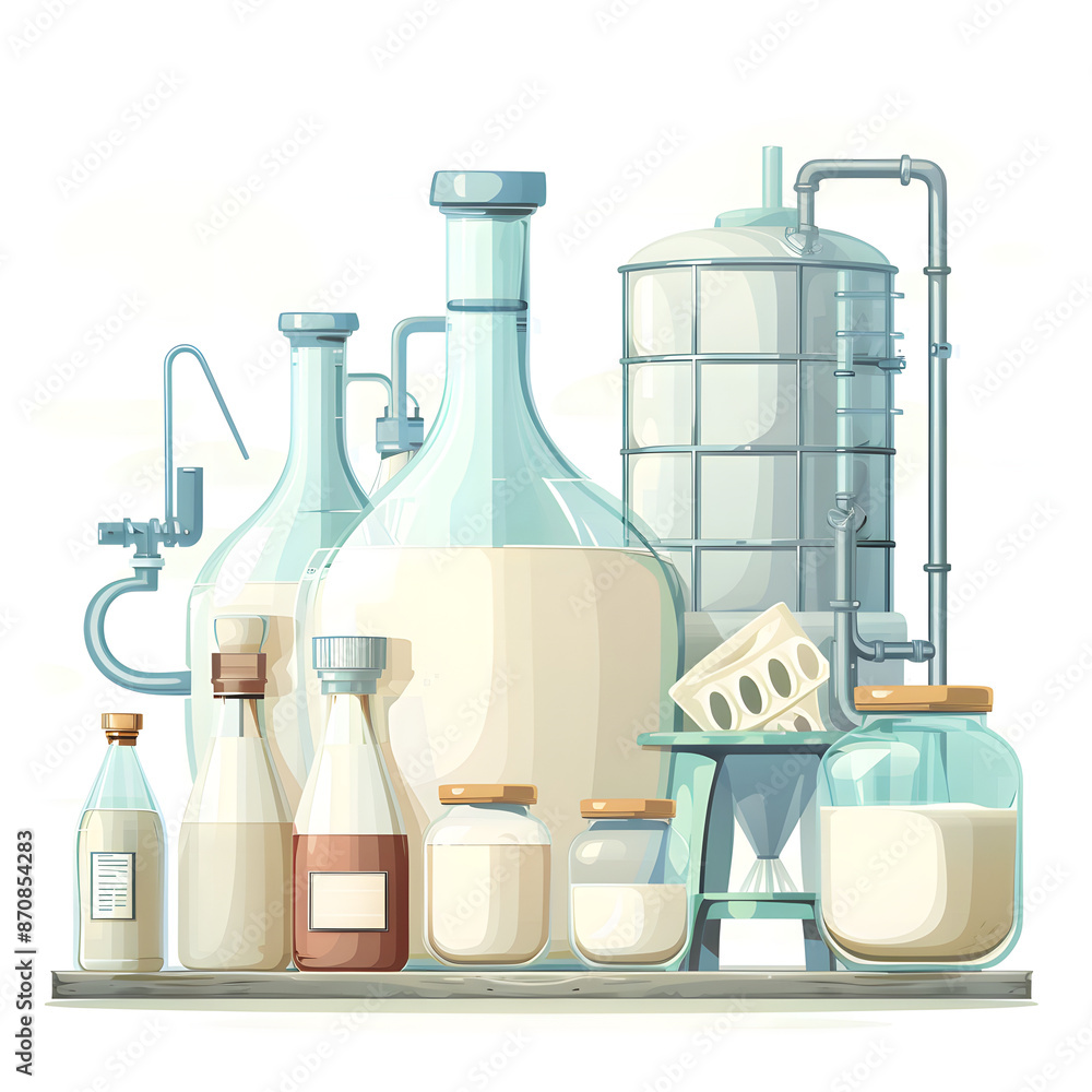 milk production line. dairy product factory cartoon isolated on white ...