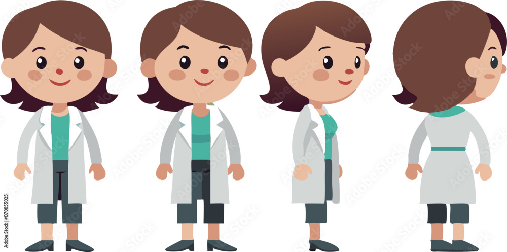 Cartoon female doctor character design with different angles in medical ...