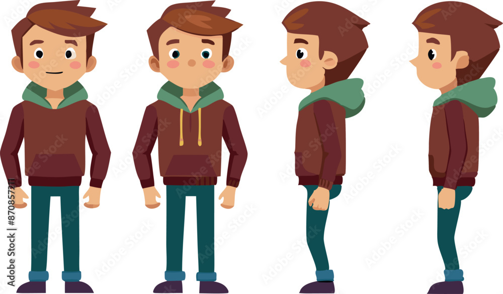 Animated character model sheet with multiple views for animation or ...