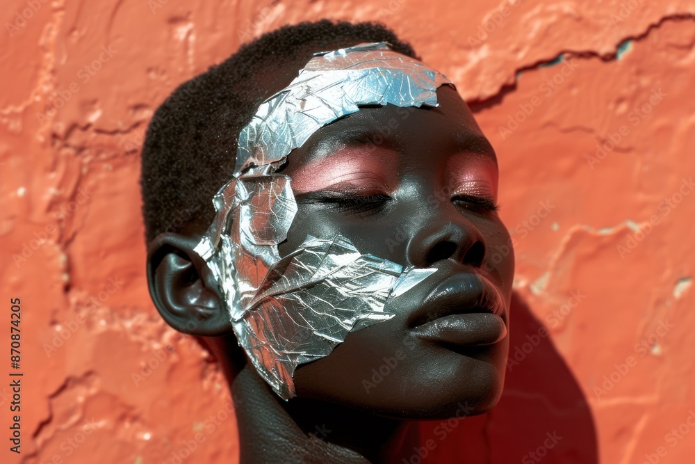 Artistic photo portrait of black young woman with sliver mask on her ...