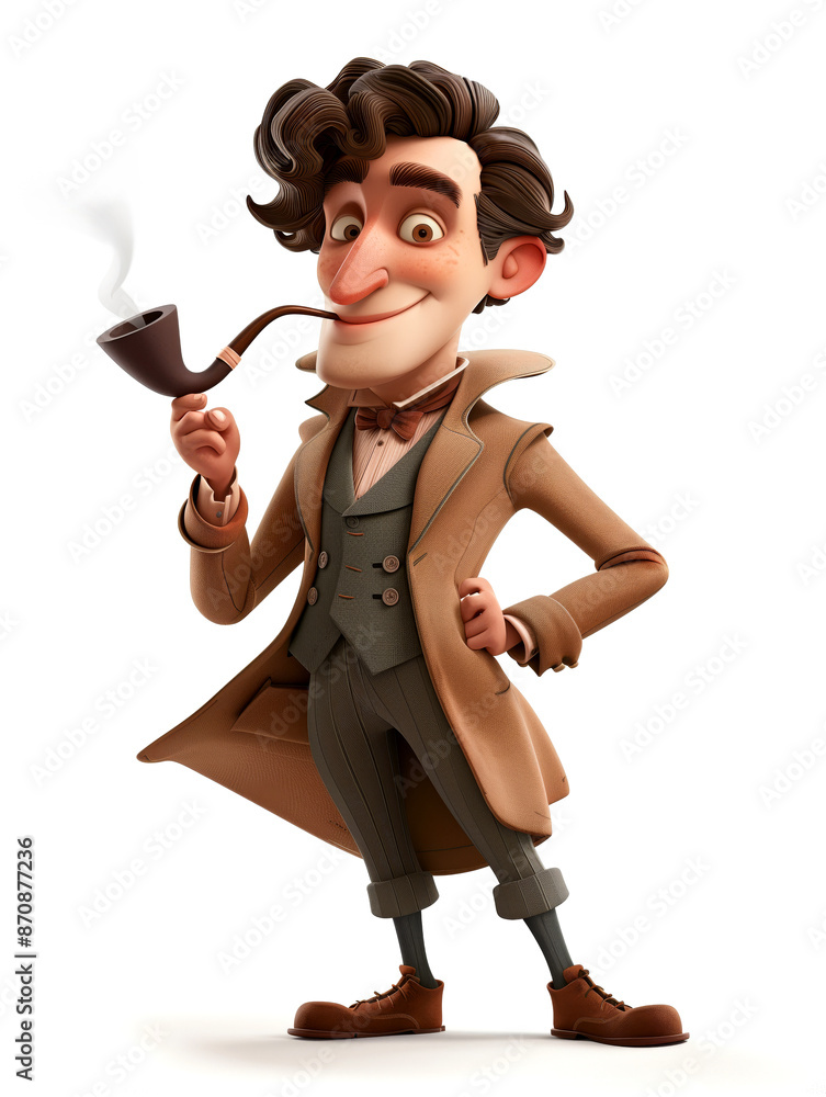 3d Cartoon Animated Character of Sherlock Holmes with a Pipe Stock ...