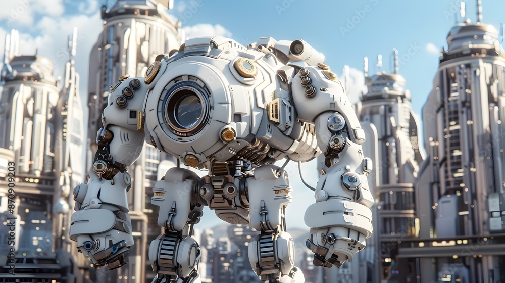 Imposing and advanced futuristic mechanical colossus leading a force of ...