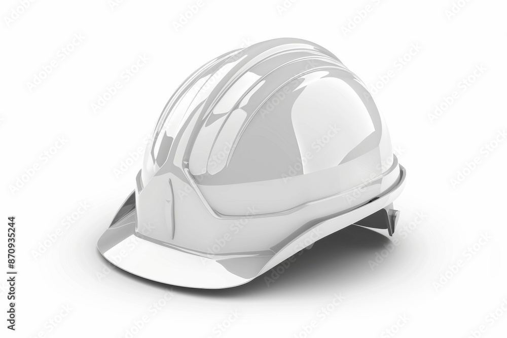 A white safety helmet icon with a glossy finish on a plain white ...