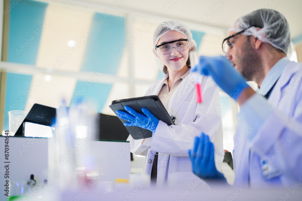 scientist doctors wear lab coat. Chemicals serums and antibiotics are ...