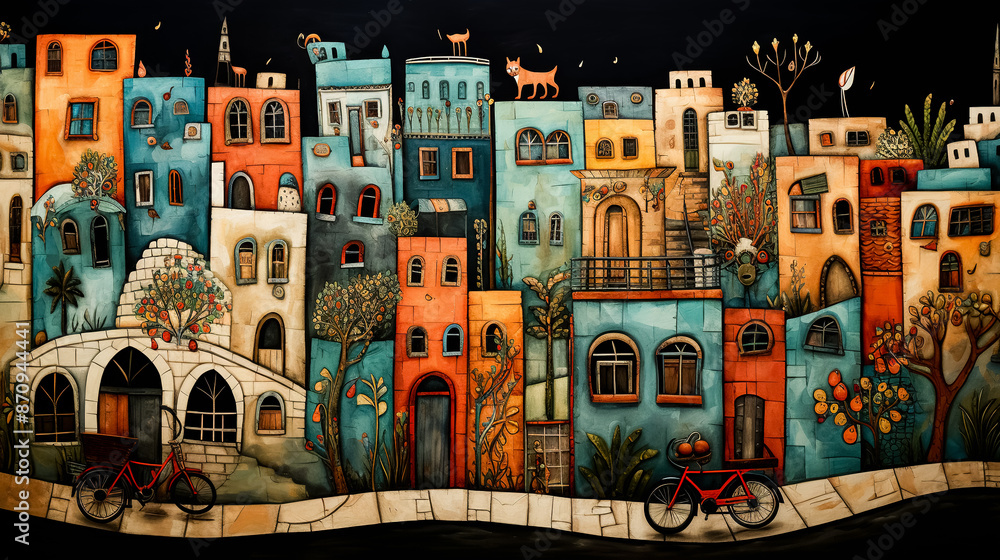 Cartoon scene with a fantasy landscape of an old city - beautiful ...