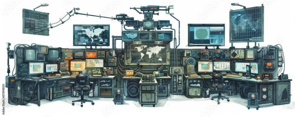 A detailed drawing of a military command center, featuring its ...
