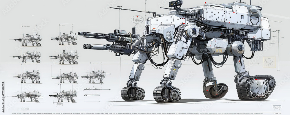 A detailed drawing of a tactical robot, featuring its weapon mounts ...