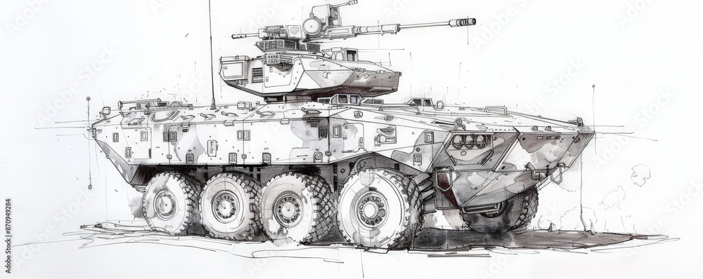 A detailed sketch of an infantry fighting vehicle, highlighting its ...