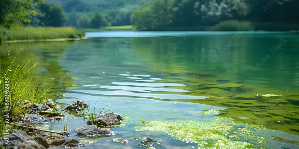 Lake with algae blooms showing impact of agricultural nutrient ...