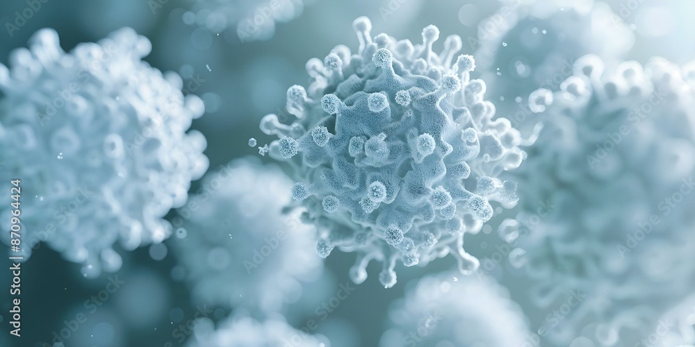 Closeup of pathogens in white cells triggering immune response. Concept ...