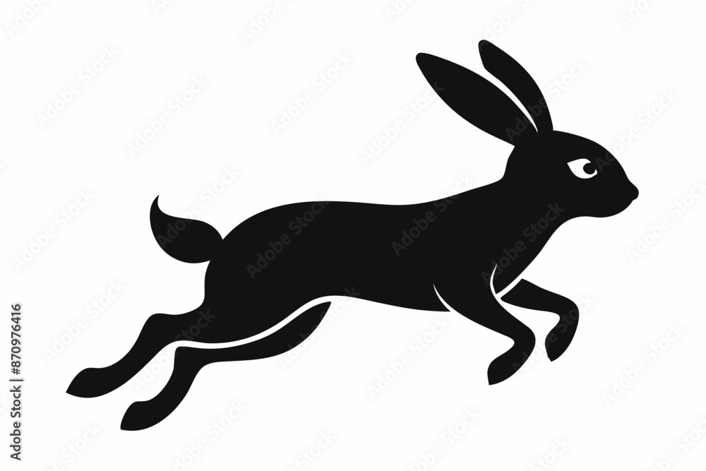 black and white rabbit silhouette, rabbit vector illustration, rabbit ...