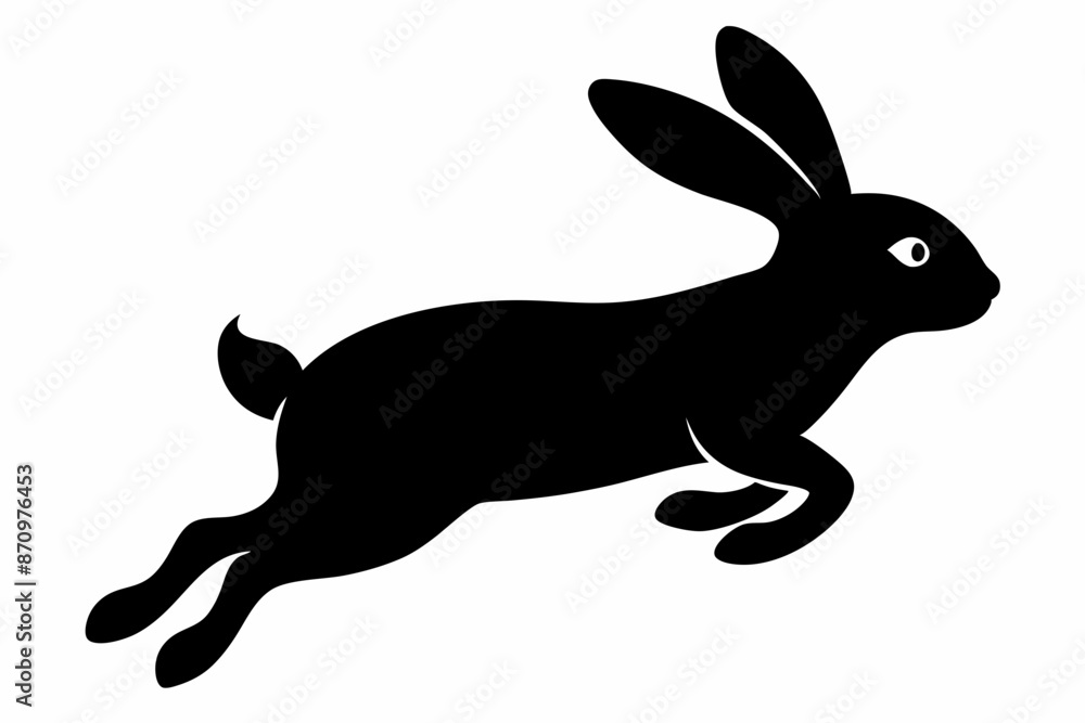 black and white rabbit silhouette, rabbit vector illustration, rabbit ...