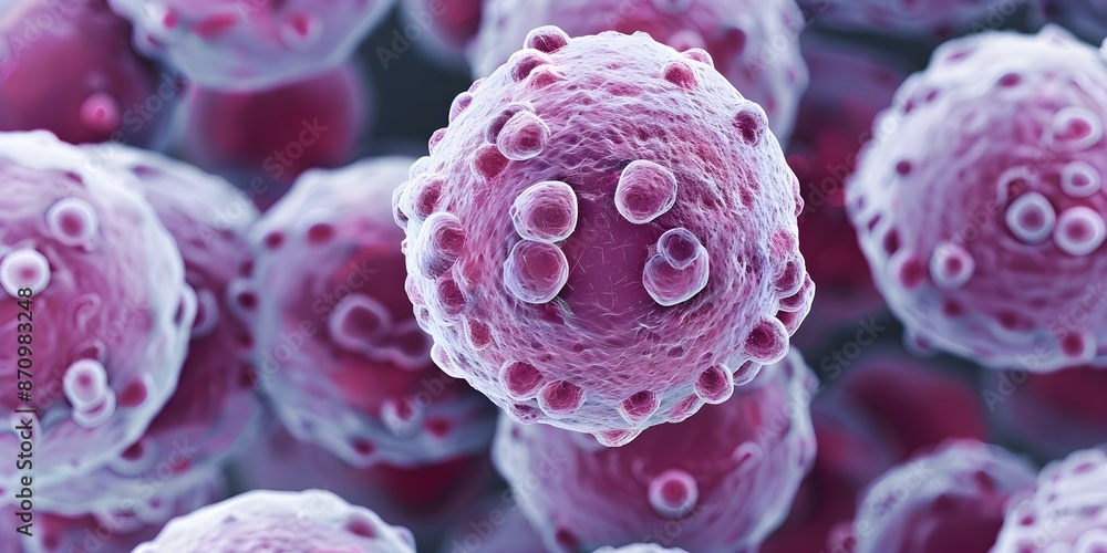 Leukemia cells viewed under a color scanning electron microscope ...